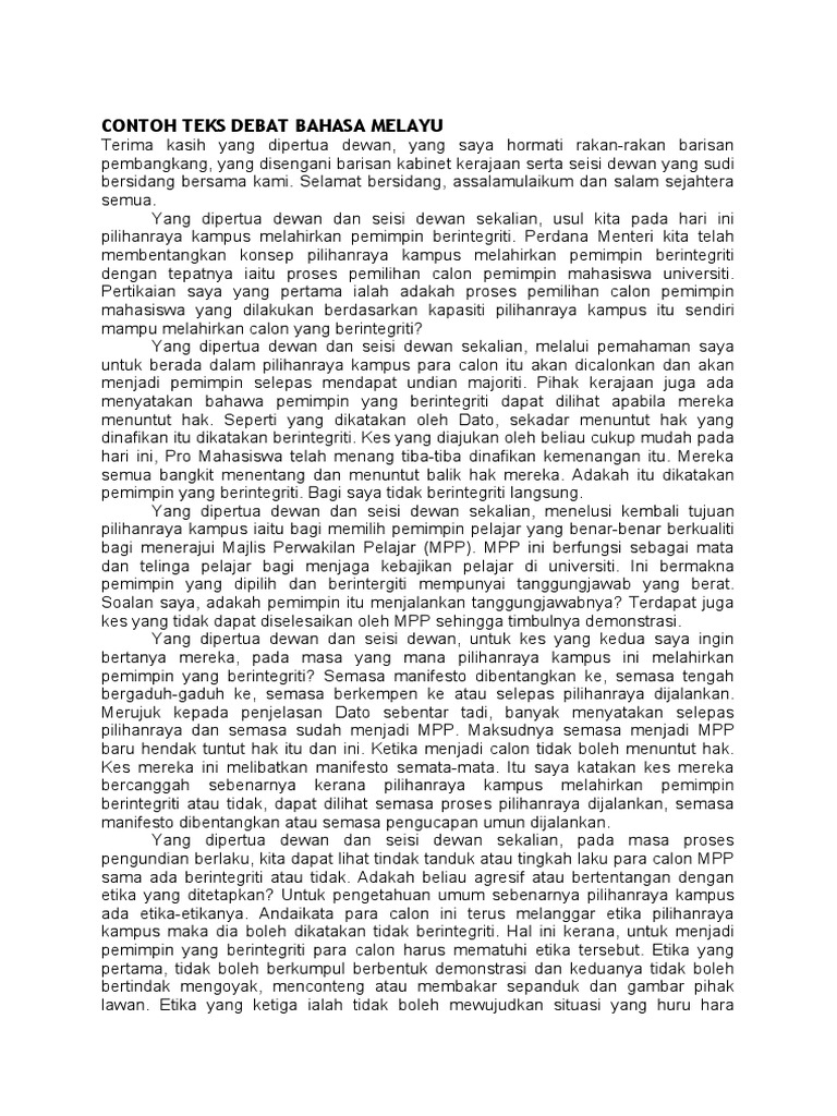 Contoh Teks Debat Bahasa Melayu | PDF