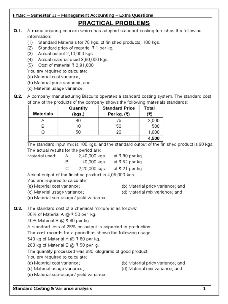 Practical Problems: Fybsc - Semester Ii - Management Accounting - Extra ...