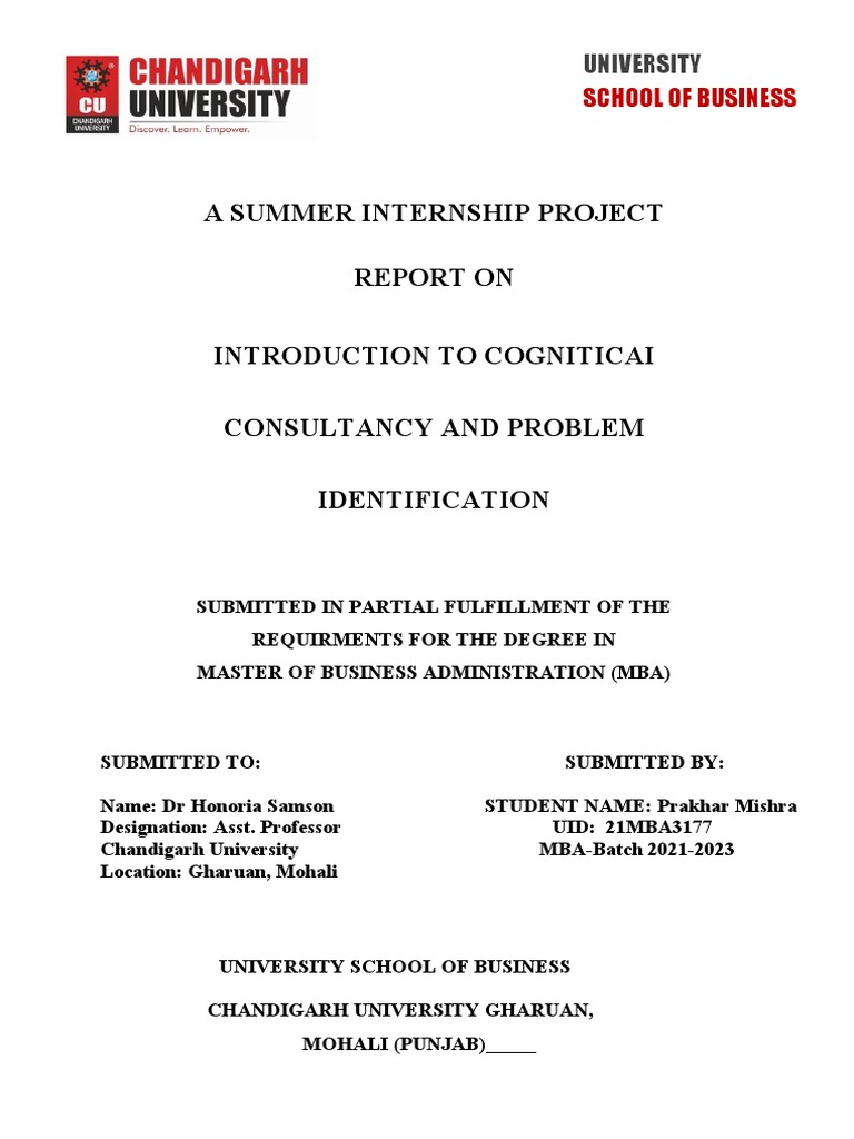 A Summer Internship Project Report On Introduction To Cogniticai ...