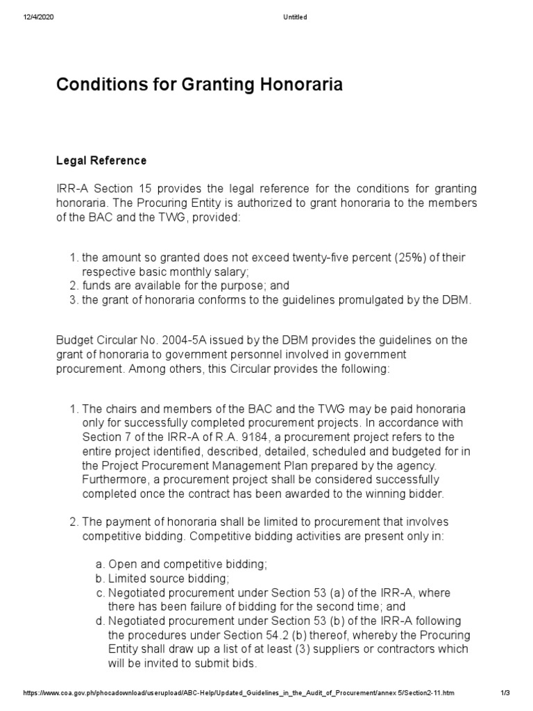 Conditions For Granting Honoraria: Legal Reference | PDF | Overtime ...