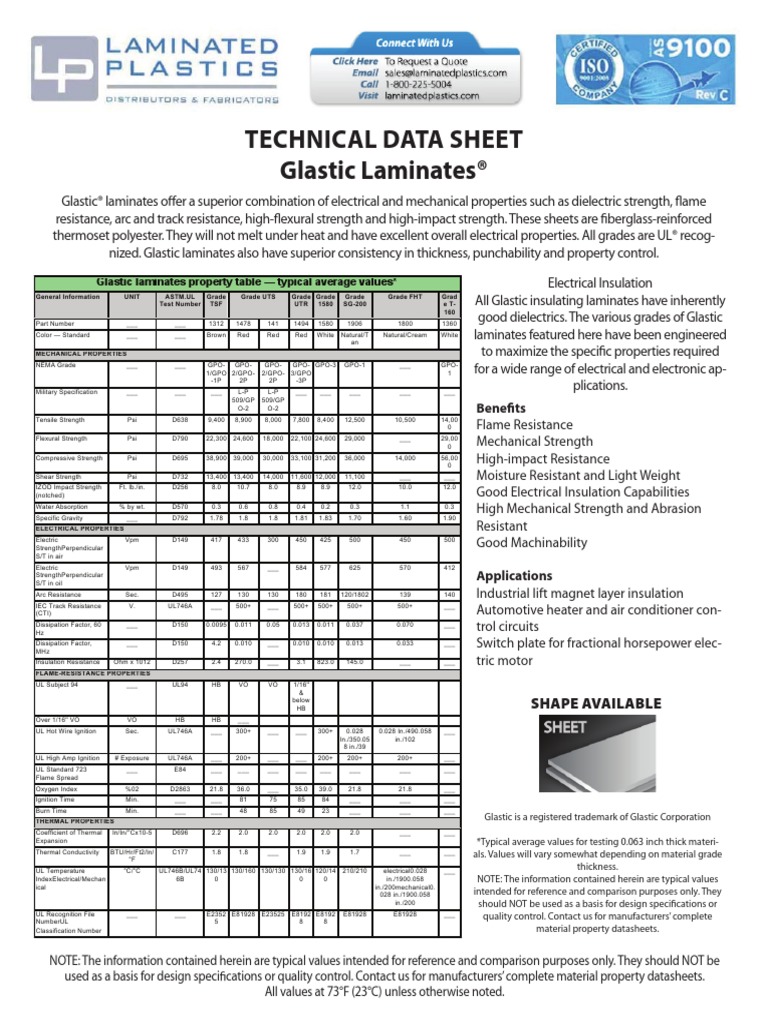Technical Data Sheet Glastic Laminates® | PDF | Combustion | Plastic