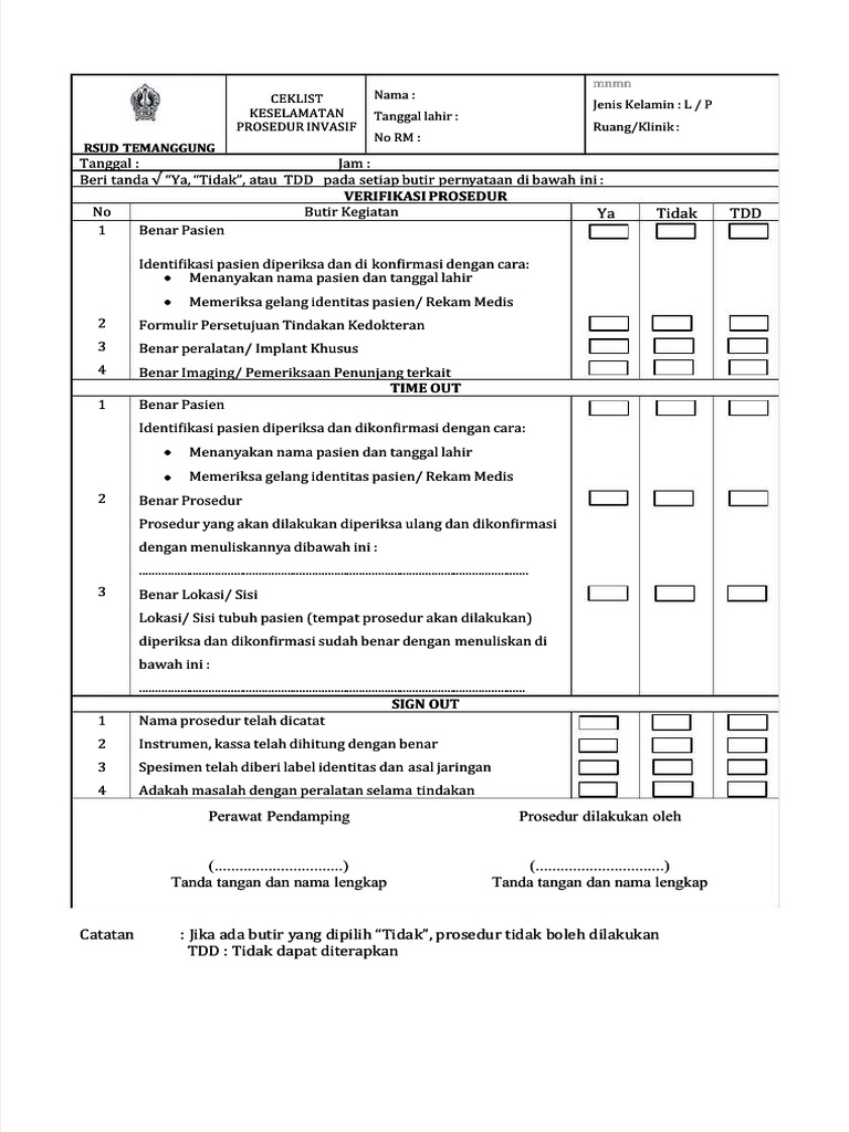 PDF Checklist Prosedur Invasif DL | PDF