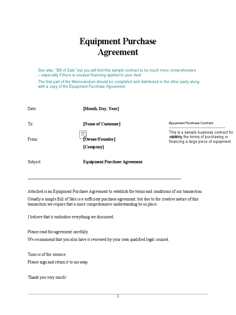 Printable Equipment Purchase Agreement | PDF | Arbitration | Legal Remedy