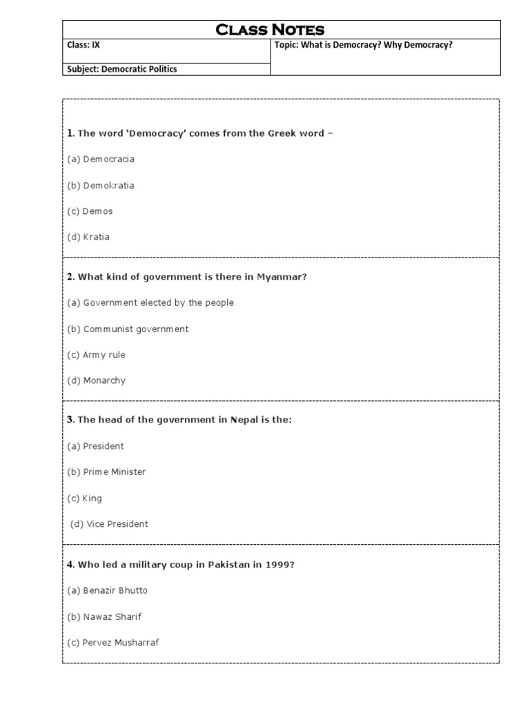 Understanding Key Concepts of Democracy: An Analysis of Class Notes on ...