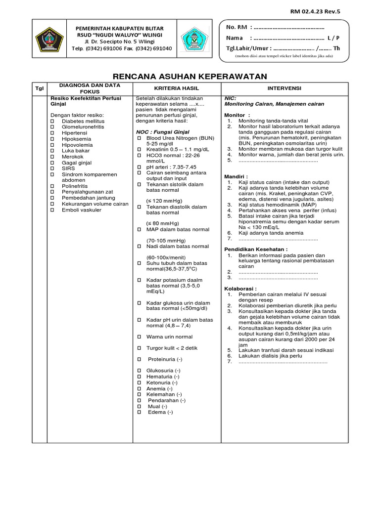 RM 2.4.23 Rev 5 Resiko Ketidakefektifan Perfusi Ginjal | PDF