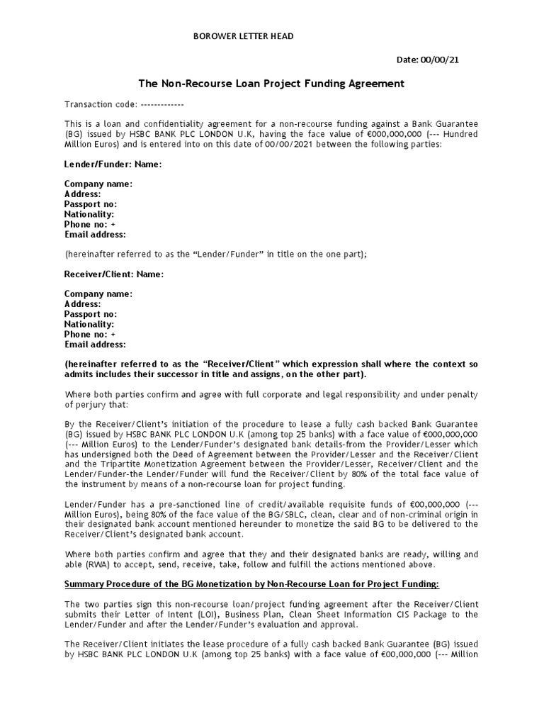 Non-Recourse Loan For Project FUNDING 80%+ | PDF | Loans | Arbitration