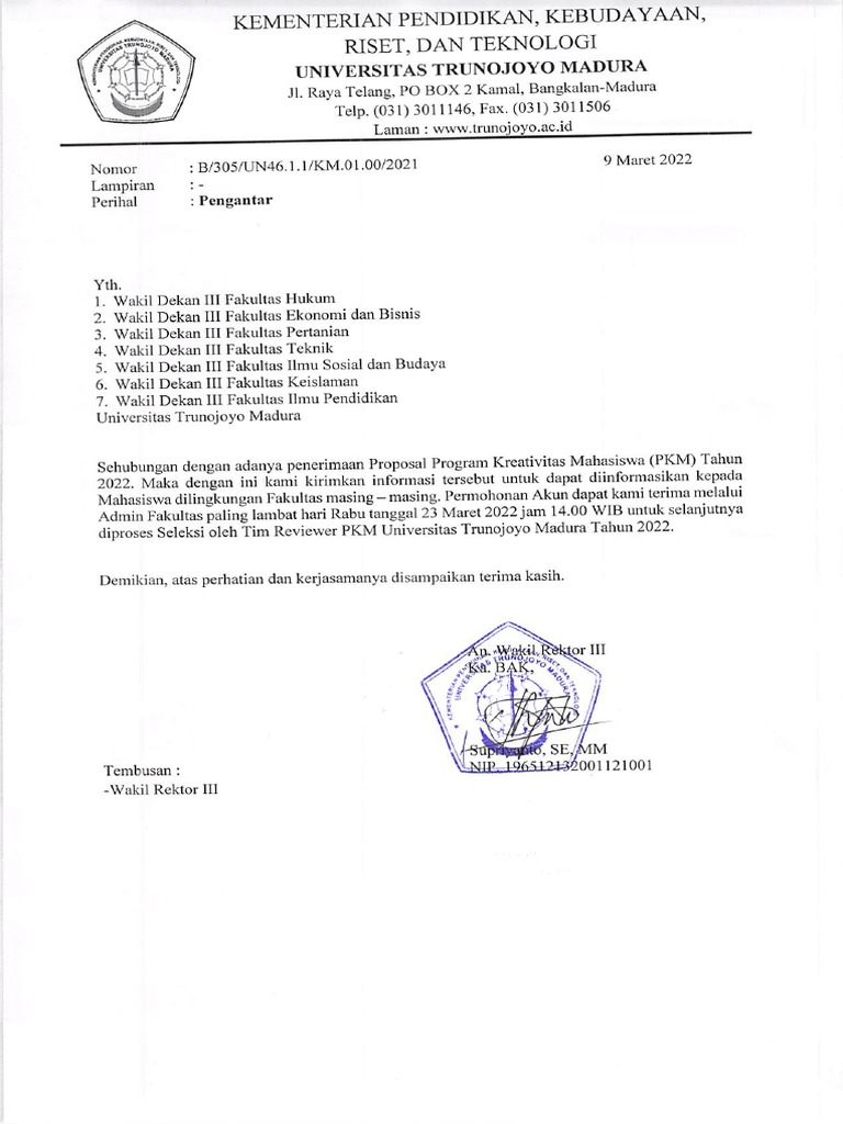 Surat Pengantar PKM 2022 | PDF