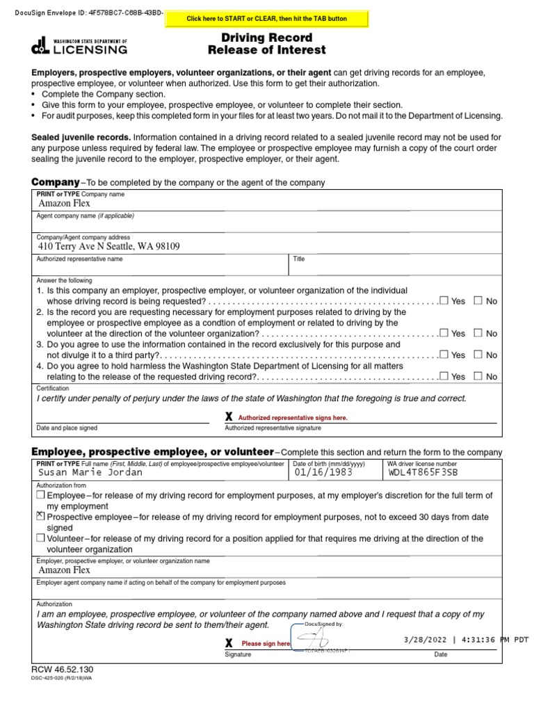 Please Sign Amazon Washington MVR Release Fo | PDF | Employment ...