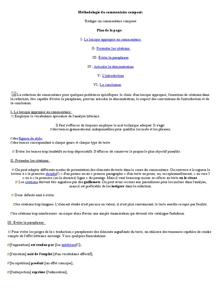 Méthodologie Du Commentaire Composé | PDF | Lexique
