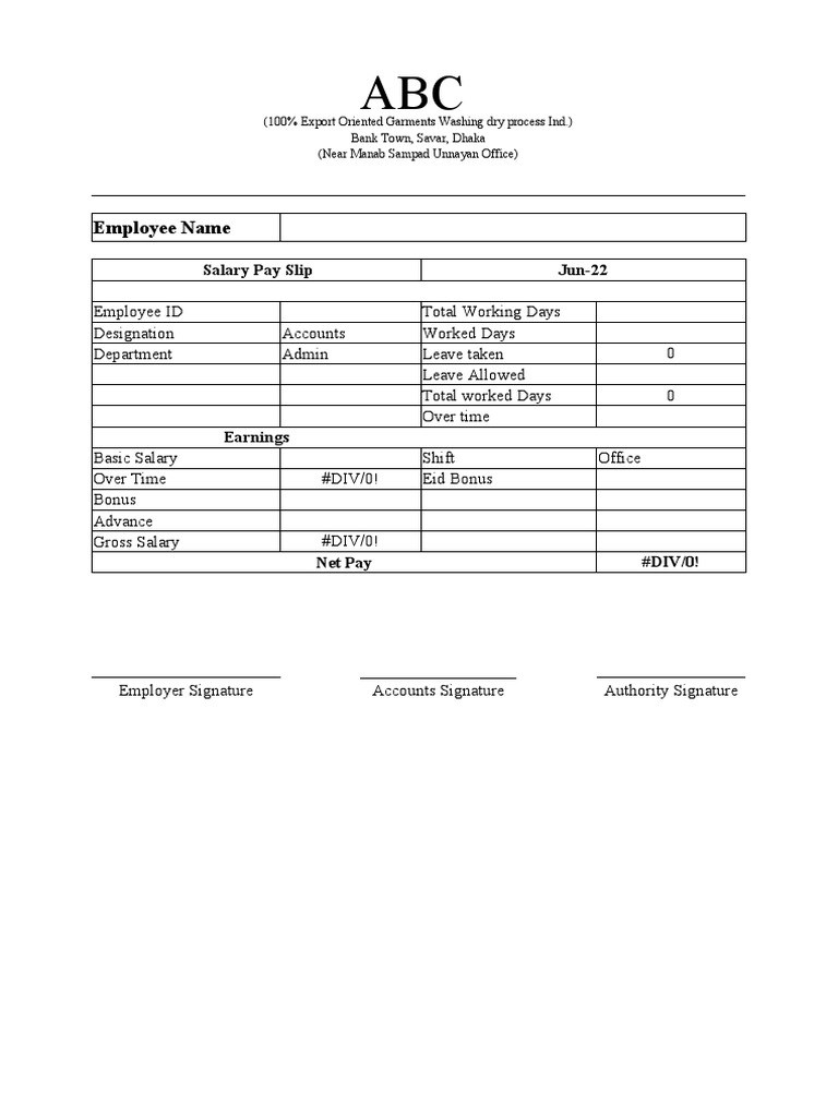 Salary Slip Format In Excel With Formulas 1 PDF Salary Expense
