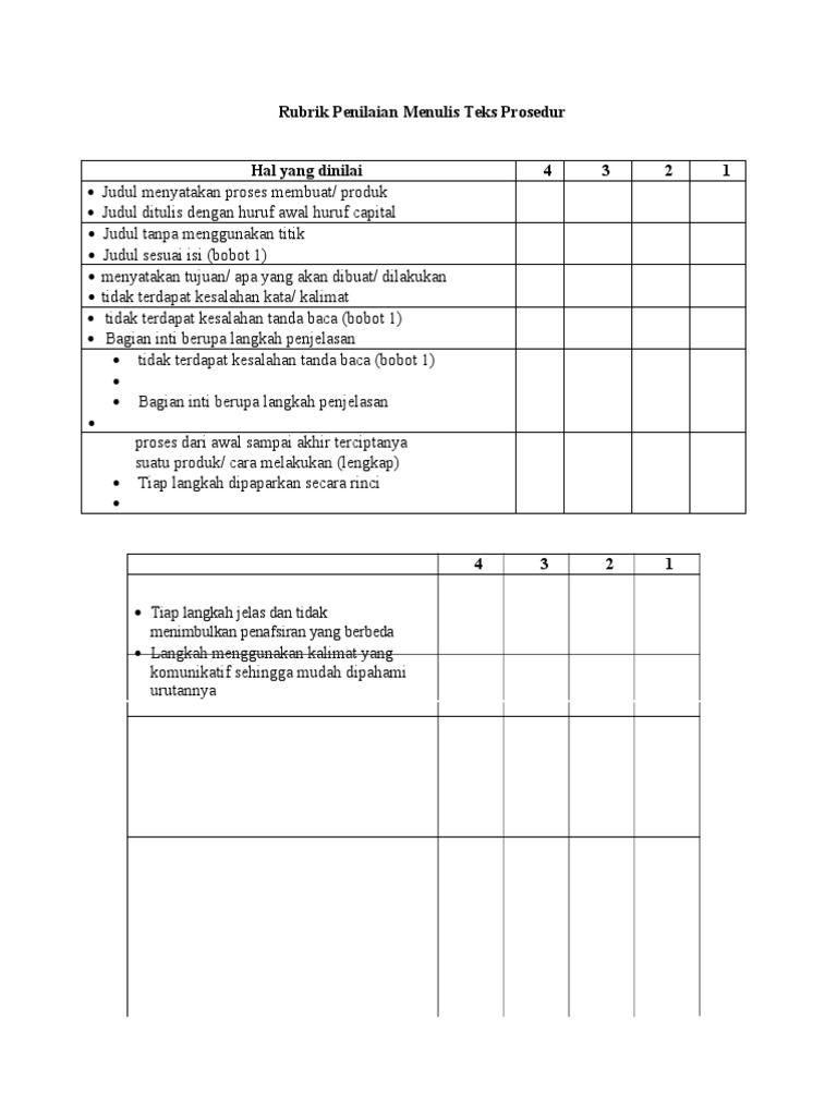Rubrik Penilaian Teks Prosedur Kelas 7 | PDF