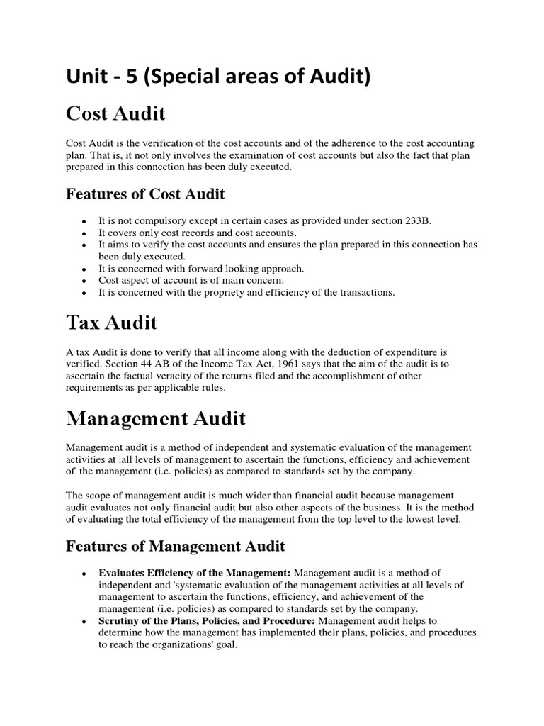 Unit - 5 (Special Areas of Audit) | PDF | Audit | Computing