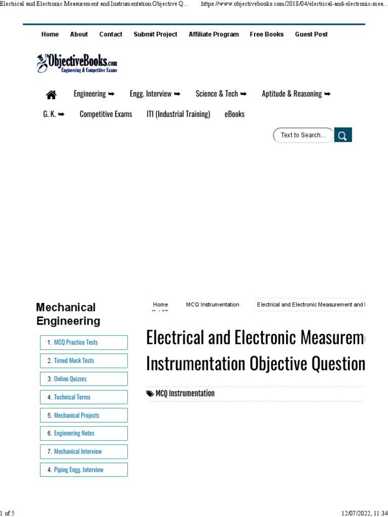 Electrical and Electronic Measurement and Instrumentation Objective ...