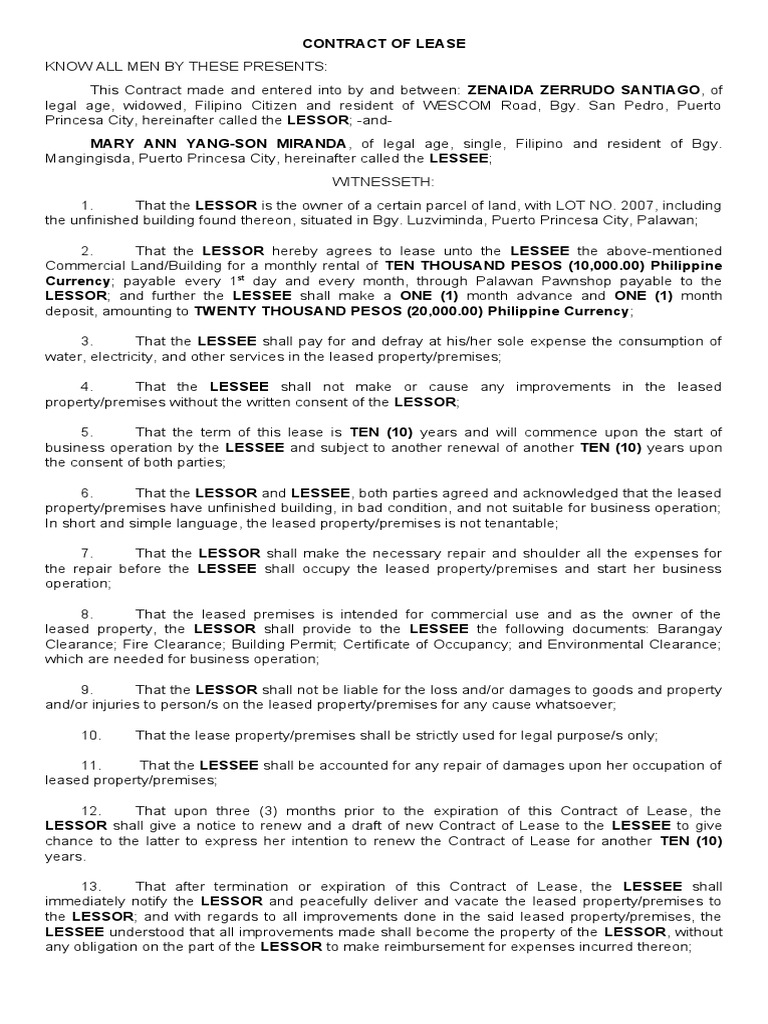 Contract of Lease | PDF | Lease | Civil Law (Common Law)