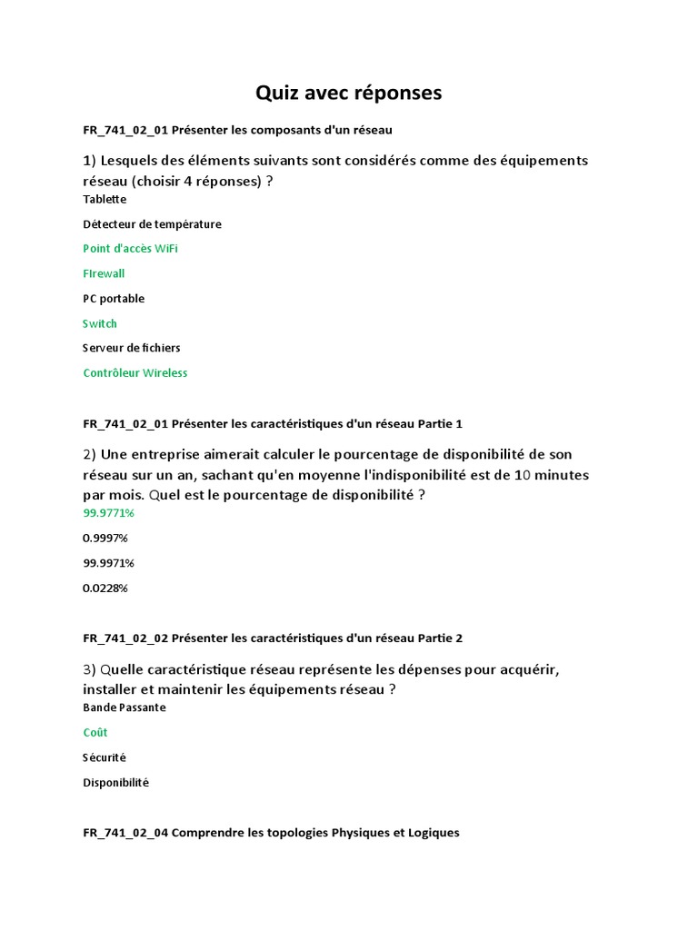 QCM Avec Réponses | PDF | Suite des protocoles Internet | Protocoles Internet