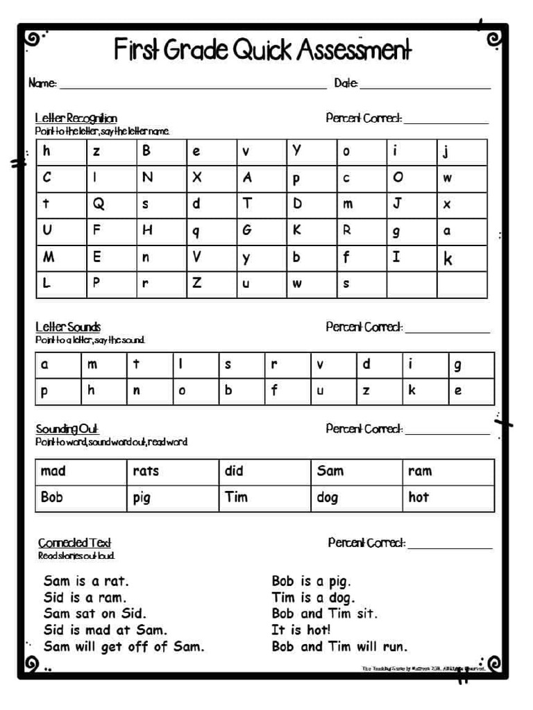 School Readiness Assessment For Grade 1 | PDF