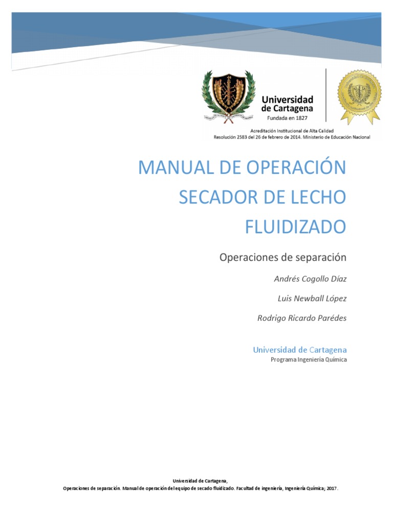 Manual de Operación y Practica Secador Lecho Fluidizado. | Descargar gratis PDF | Humedad ...