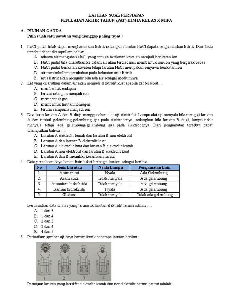 Latihan Soal Persiapan PAT Kimia 22-1 | PDF
