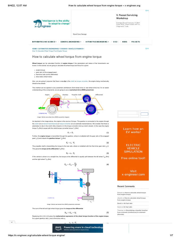 How To Calculate Wheel Torque From Engine Torque | PDF | Four Wheel ...