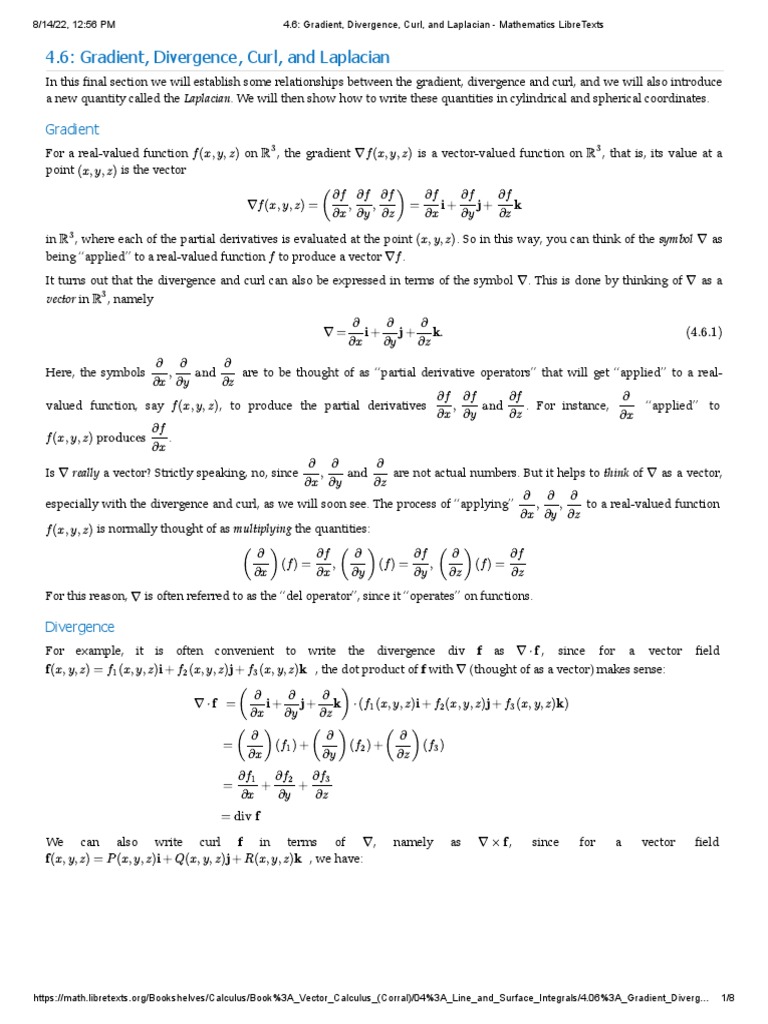 Gradient, Divergence, Curl, and Laplacian | PDF | Coordinate System ... Gradient, Divergence, Curl, and Laplacian | PDF | Coordinate System ...