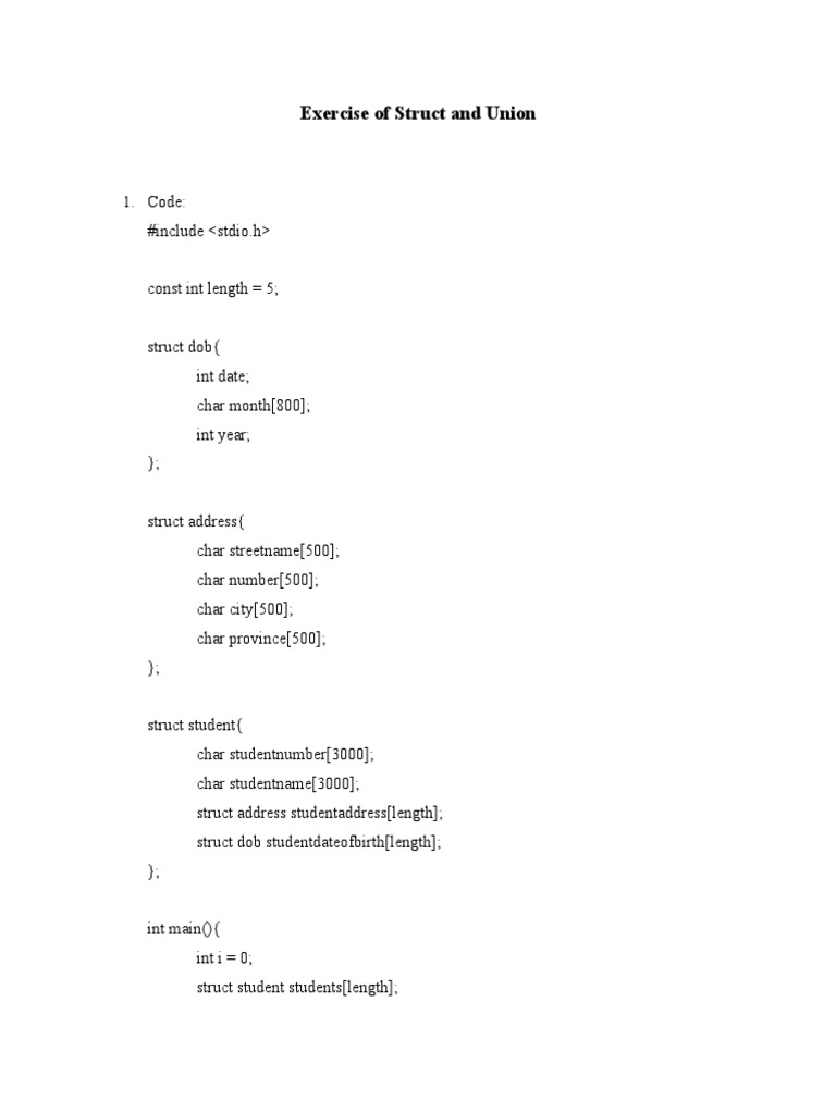 Exercise of Struct and Union | PDF | Computing | Computer Science Exercise of Struct and Union | PDF | Computing | Computer Science