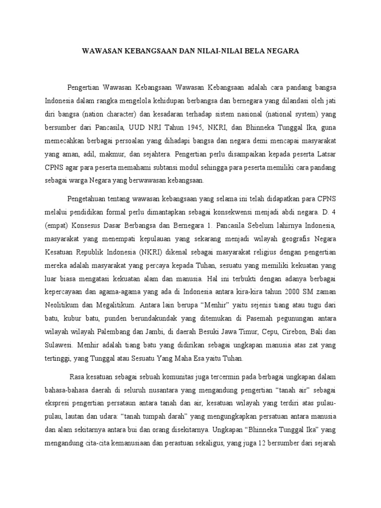 Wawasan Kebangsaan Dan Nilai Bela Negara | PDF