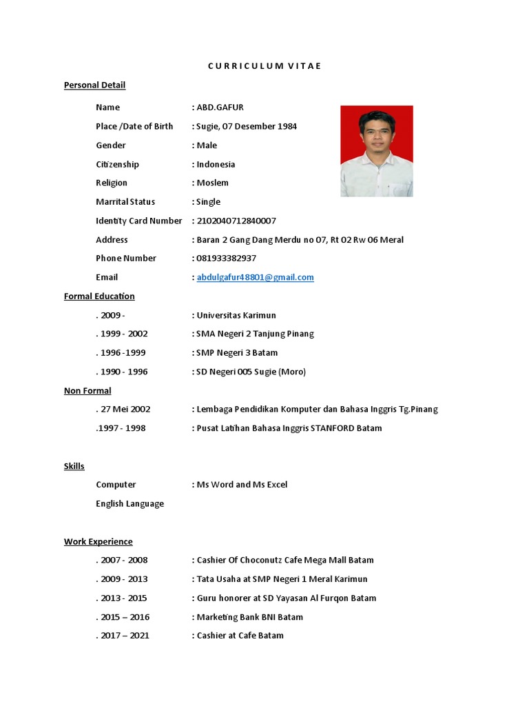 Curriculum Vitae Personal Detail | PDF