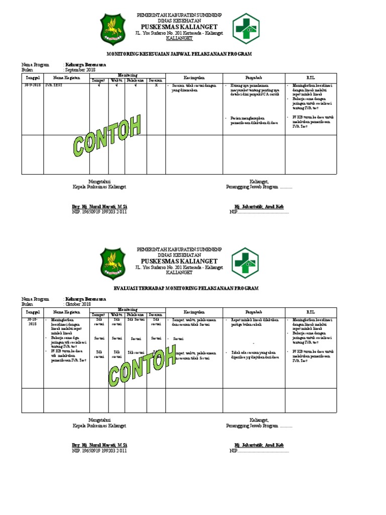 CONTOH Form Monev Pelaksanaan Program 19 | PDF