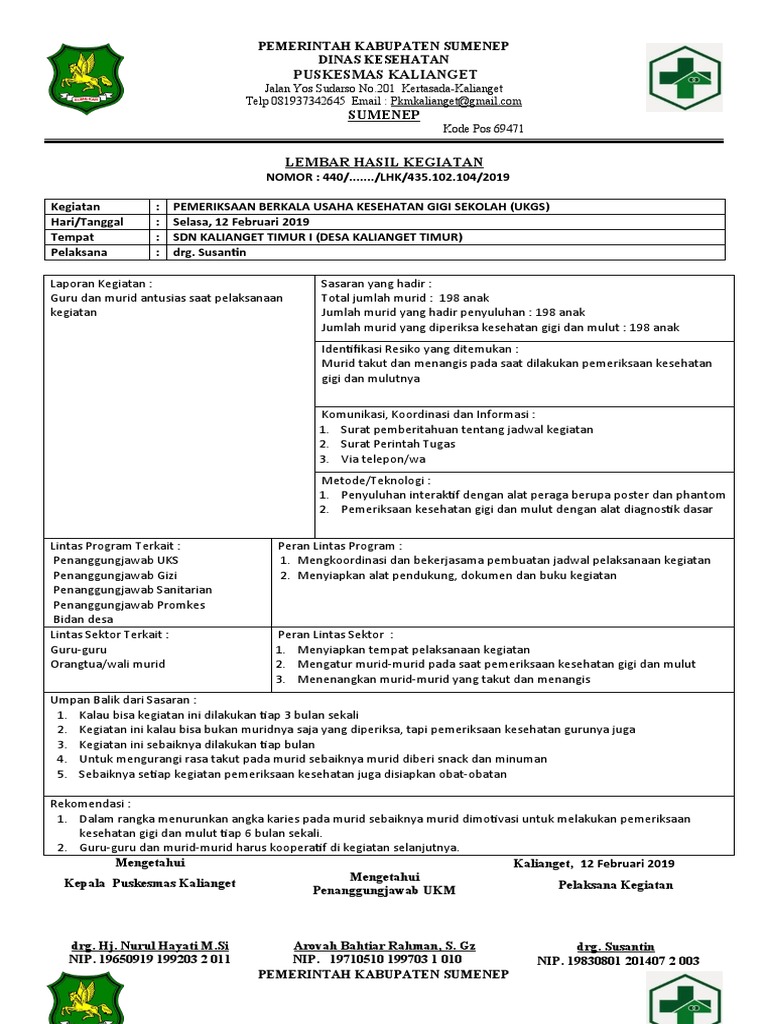 Contoh LHK Ukgs 2019 | PDF