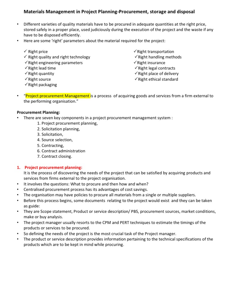 Materials Management in Project Planning | PDF | Procurement | Request ...