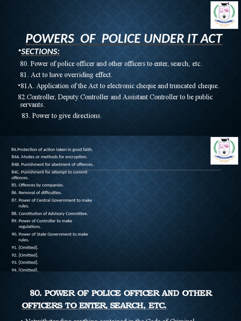 Powers of Police Under It Act: - Sections | PDF | Crimes | Crime & Violence