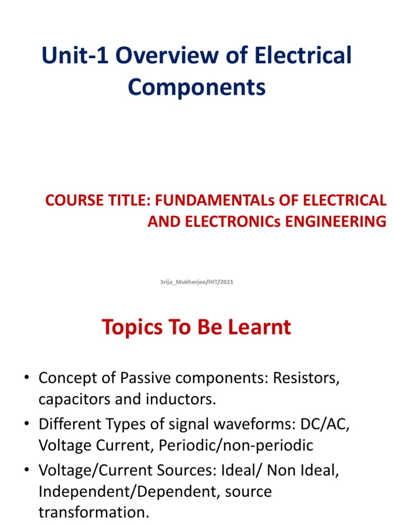 Unit-1 - Basic Electrical Components | PDF | Electrical Network | Voltage Unit-1 - Basic Electrical Components | PDF | Electrical Network | Voltage
