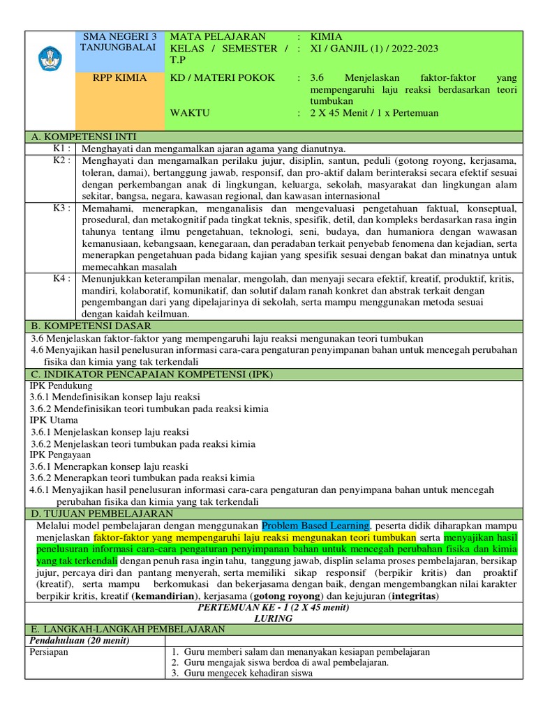 RPP Konsep Laju Dan Teori Tumbukan | PDF