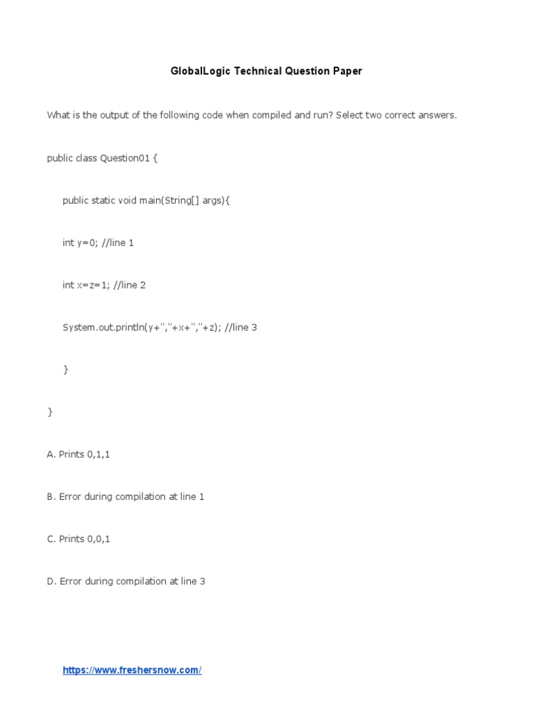 Globallogic Technical Question Paper | PDF | Method (Computer Programming) | Object Oriented ...