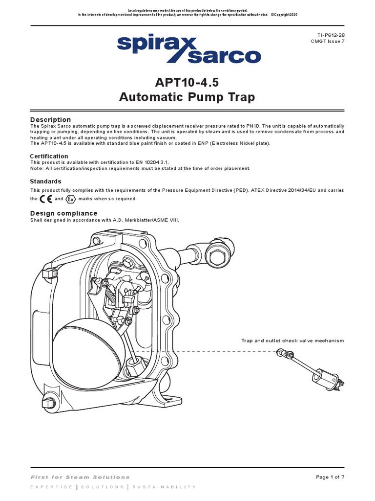 APT10-4.5 Automatic Pump Trap: Description | PDF | Valve | Pump