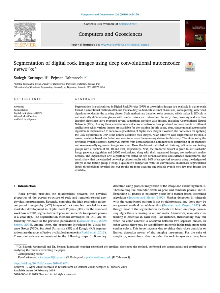 Segmentation of Digital Rock Images Using Deep Convolutional ...