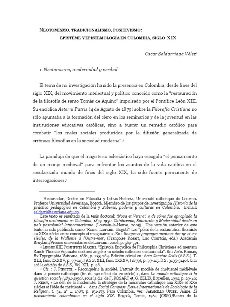 Neotomismo Tradicionalismo Positivismo | PDF | Epistemología | Science