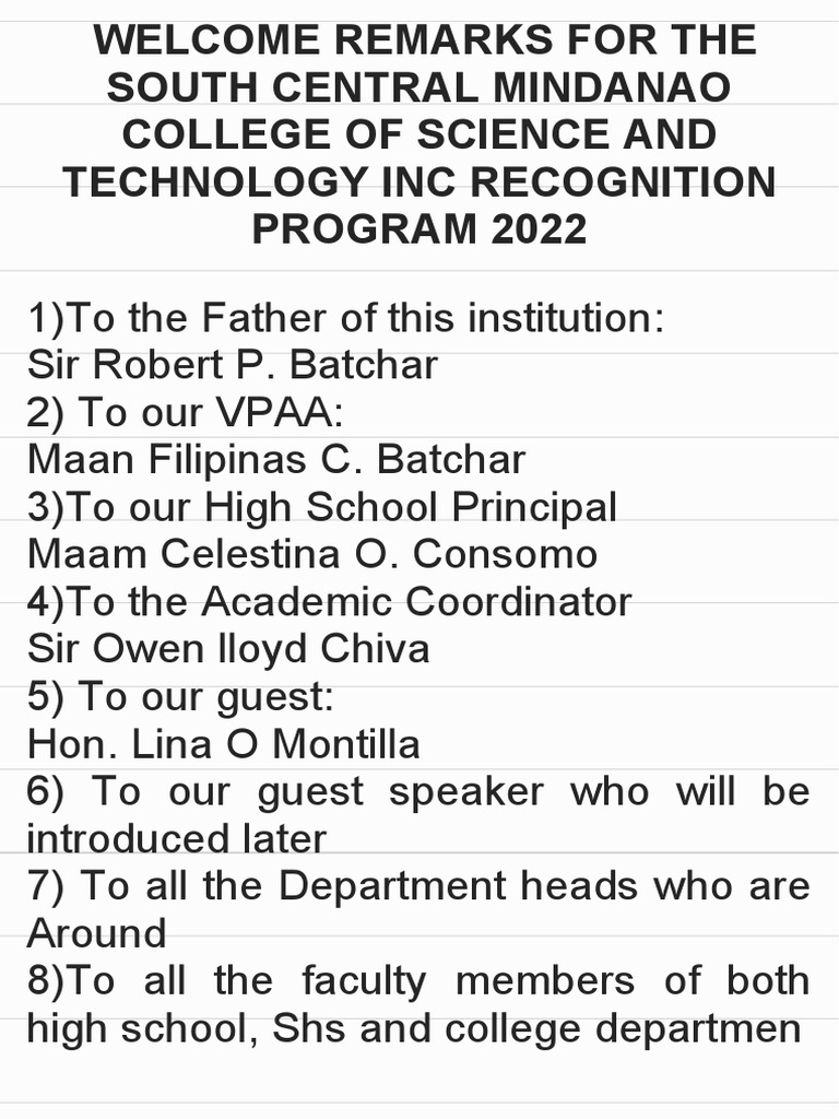 Welcome Remarks for Recognition Day 2022 | PDF | Career & Growth