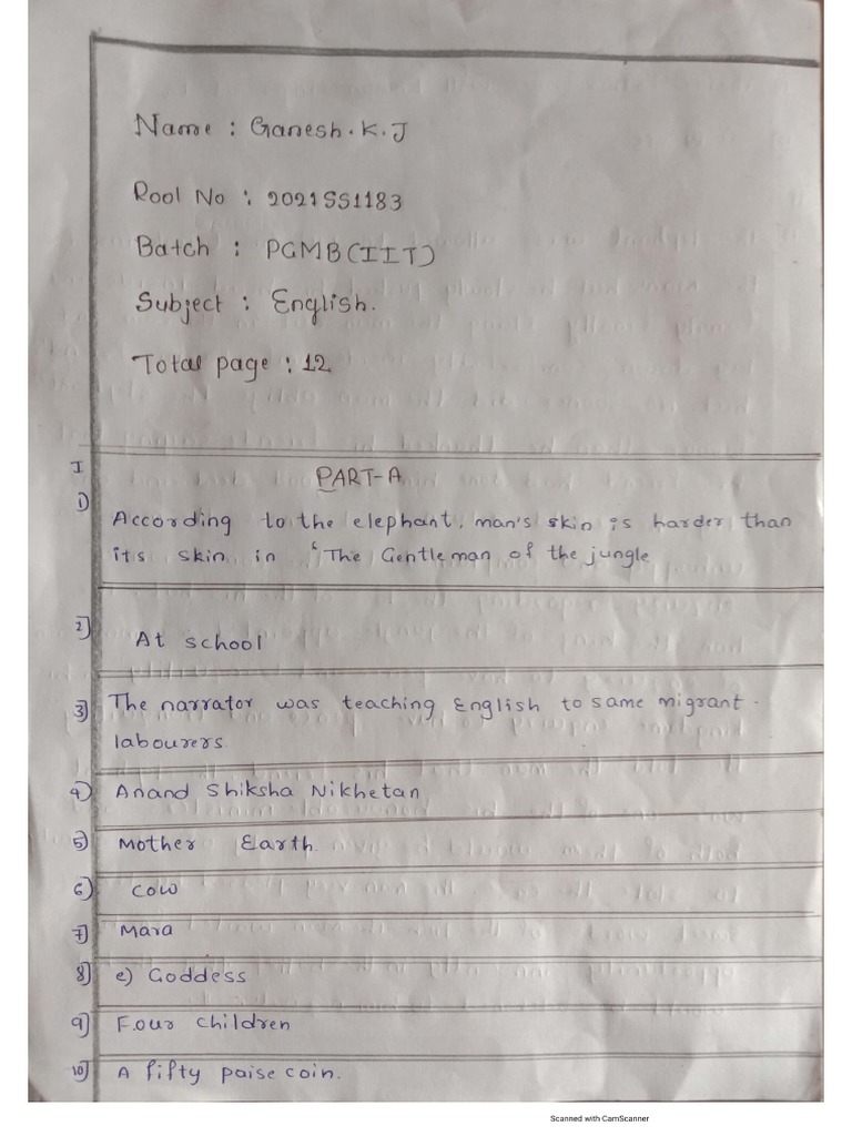 English Assignment 1st Puc | PDF