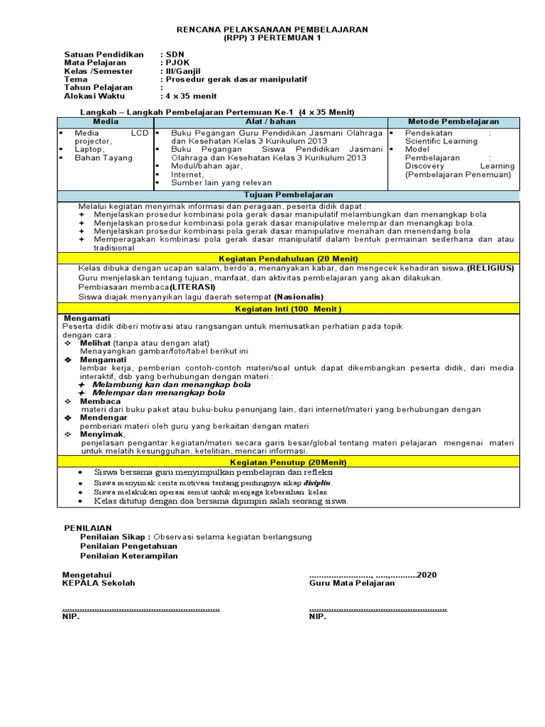 RPP 3 Pola Gerak Dasar Manipulatif | PDF