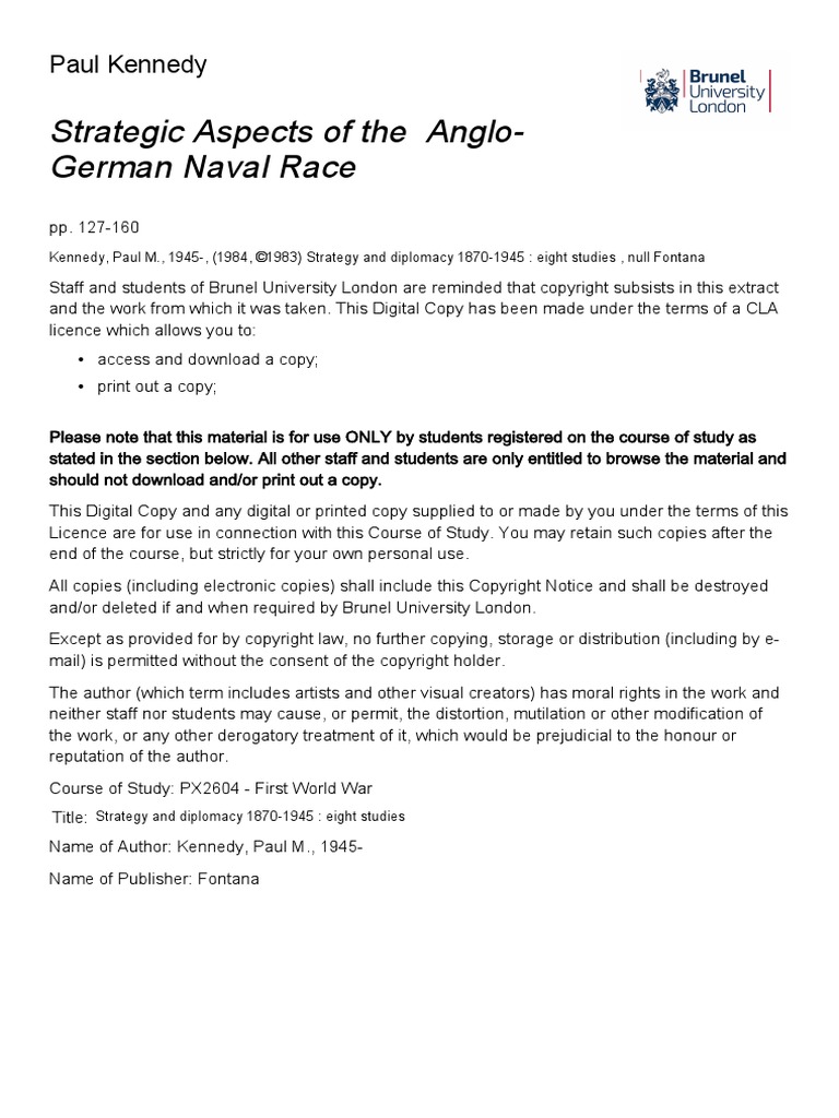Strategic Aspects of The Anglo-German Naval Race: Paul Kennedy | PDF ...