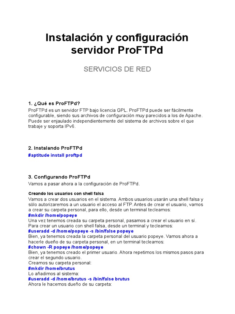 Instalación y Configuración Servidor ProFTPd | PDF | Protocolo de ...