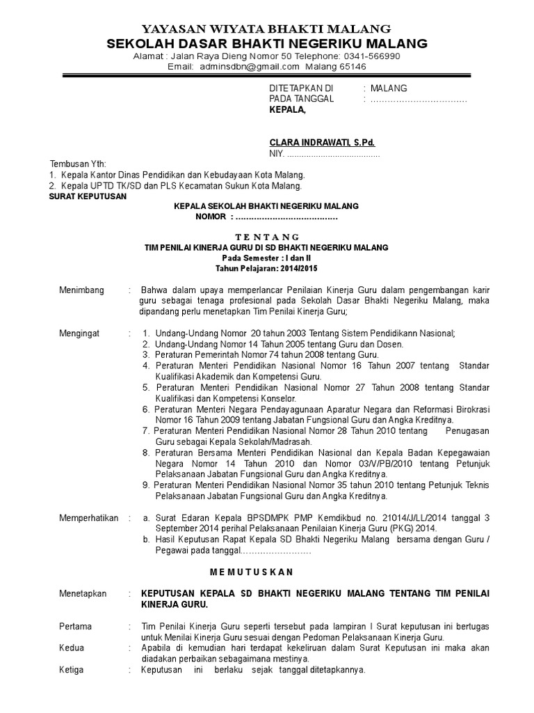 Contoh SK Tim PKG | PDF