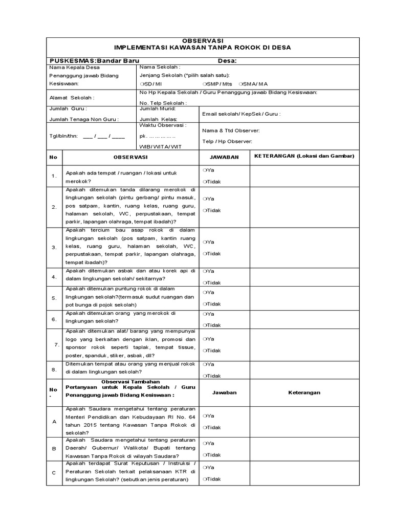 Form 2 Observasi Implementasi Kawasan Ta | PDF | Karier & Perkembangan | Kesehatan Holistik