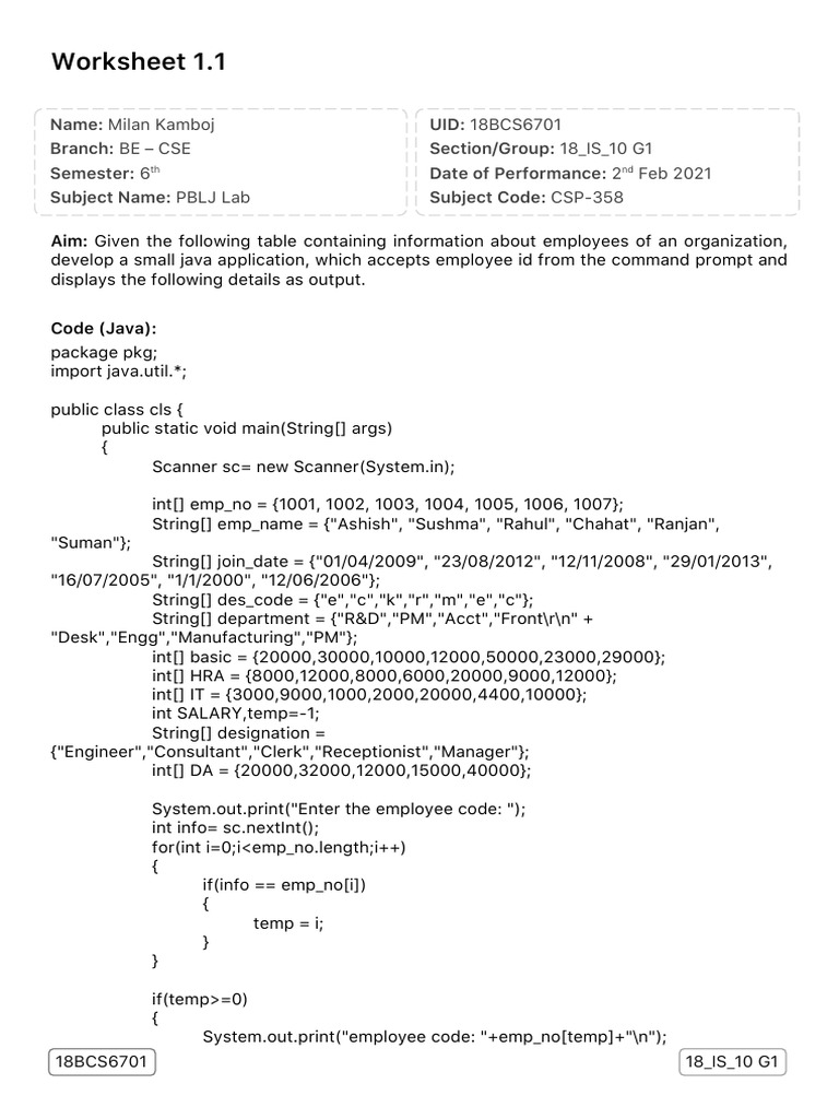 PBLJ Lab Worksheet 1.1 | PDF | Software | Computer Science