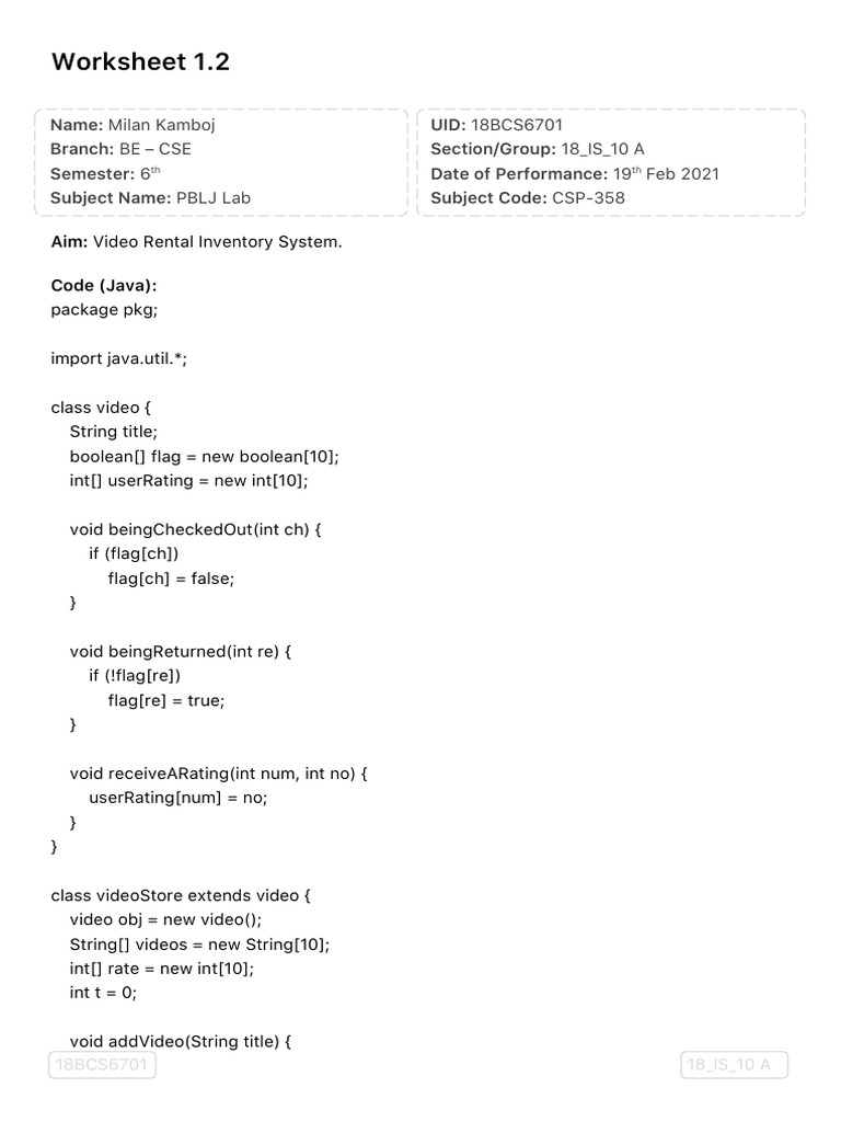 PBLJ Lab Worksheet 1.2 | PDF | Computer Science | Object Oriented Programming
