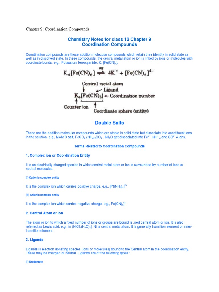 Chemistry Notes For Class 12 Chapter 9 Coordination Compounds | PDF ...
