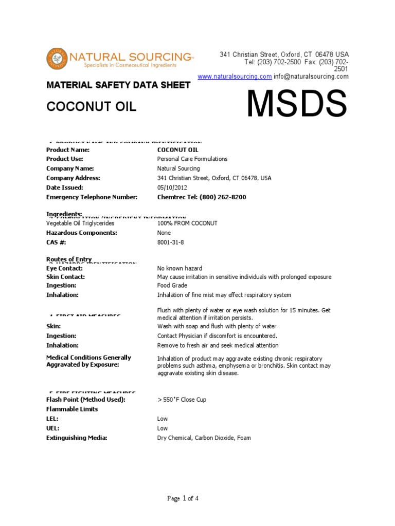 Coconut Oil Safety Data Sheet | PDF