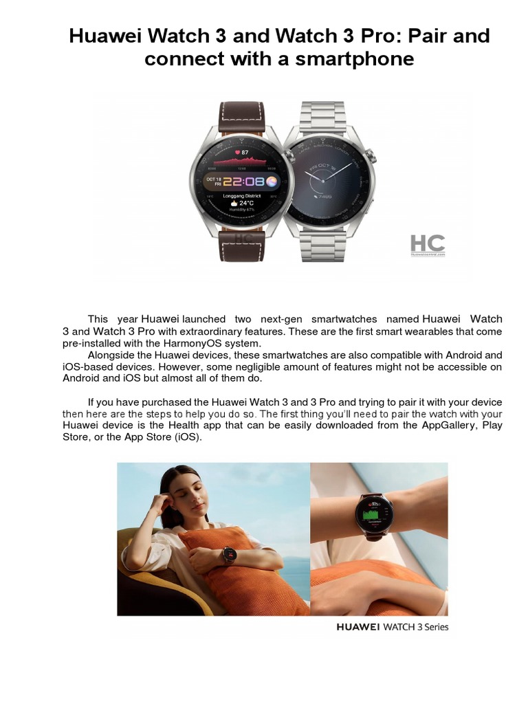 How To Pair Huawei Watch 3 and Watch 3 Pro With Android and IOS | PDF | Android (Operating ...