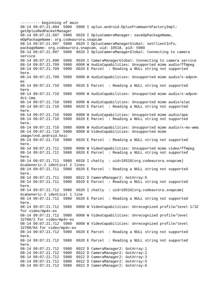 Oplus Camera Manager Log Analysis | PDF | Android (Operating System) | Software Engineering